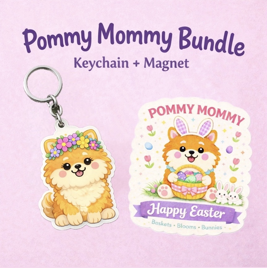 🌸 Pommy Mommy Bundle — Keychain + Magnet - Pommy Mommy