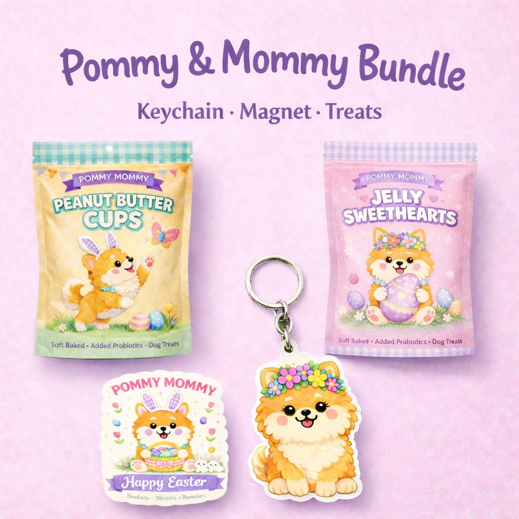 🌸 Pommy & Mommy Bundle — Keychain + Magnet + Treat Packs - Pommy Mommy